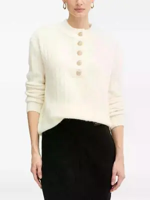 MORGAN Cream Textured Knit Button Detailed Long Sleeve Sweater