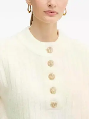 MORGAN Cream Textured Knit Button Detailed Long Sleeve Sweater
