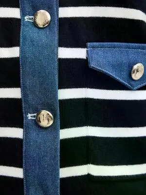 MORGAN Striped Cardigan With Denim Accents