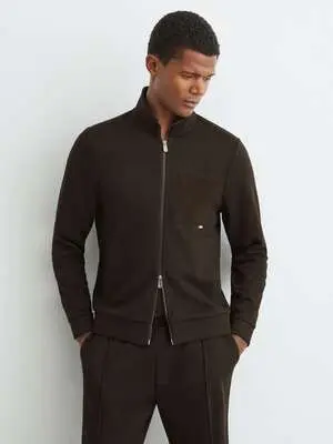 REISS Zip-through Herringbone Shirt Jacket - Dark Brown