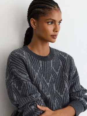 REISS Wool-cashmere Geometric Jacquard Knit Jumper - Grey
