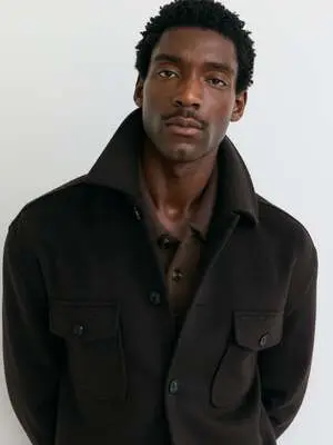 REISS Wool-blend Twin-pocket Overshirt - Dark Brown