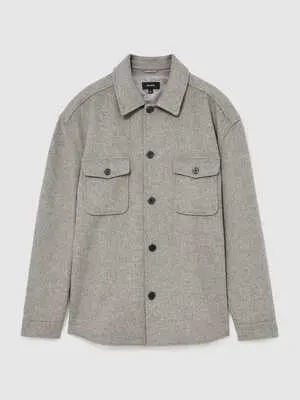 REISS Wool-blend Twin-pocket Overshirt - Soft Grey