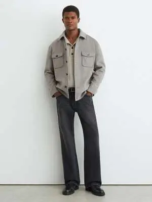 REISS Wool-blend Twin-pocket Overshirt - Soft Grey