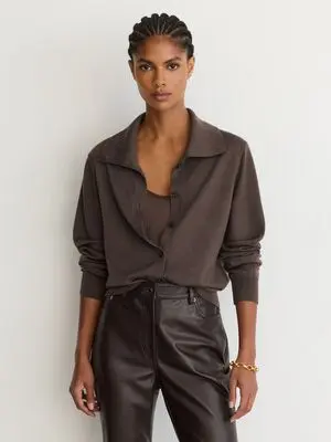 REISS Reiss Merino Wool Cardigan Dark Brown