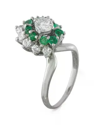 LB EXCLUSIVE Flower-motif Diamond And Emerald Ring
