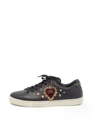 Dolce & Gabbana Portofino Lace-up Sneakers With Embellished Heart Patch - Black