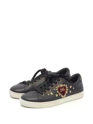 Dolce & Gabbana Portofino Lace-up Sneakers With Embellished Heart Patch - Black