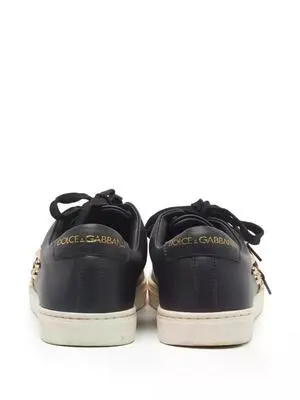 Dolce & Gabbana Portofino Lace-up Sneakers With Embellished Heart Patch - Black