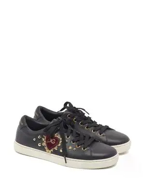Dolce & Gabbana Portofino Lace-up Sneakers With Embellished Heart Patch - Black