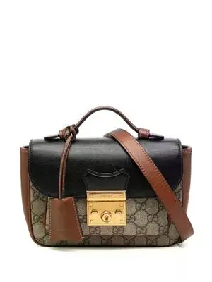Gucci Mini Gg Supreme And Calfskin Padlock Flap Pocket Satchel
