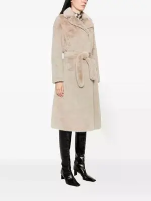 DUNO Belted Shearling-effect Coat