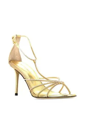 Mach & Mach Crystal Embellished Metallic Leather Sandals