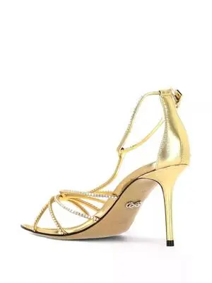 Mach & Mach Crystal Embellished Metallic Leather Sandals