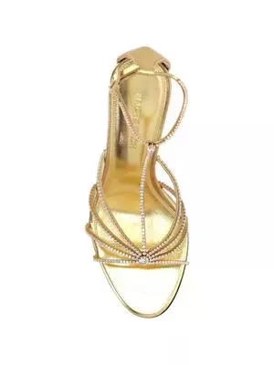Mach & Mach Crystal Embellished Metallic Leather Sandals