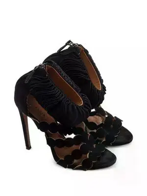 Alaïa Suede Scalloped Strap Ruffled Sandals