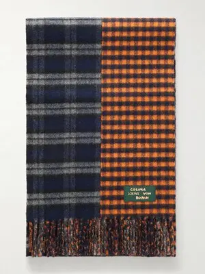 Loewe Fringed Checked Wool And Cashmere-blend Scarf - Multi