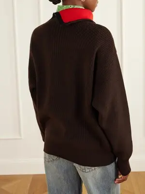 Loewe Zip-detailed Leather-trimmed Ribbed Wool-blend Turtleneck