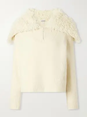 Loewe Logo-embroidered Wool-blend Sweater - Neutrals