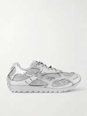 Bottega Veneta Orbit Metallic Rubber, Mesh And Fishnet Sneakers - Silver