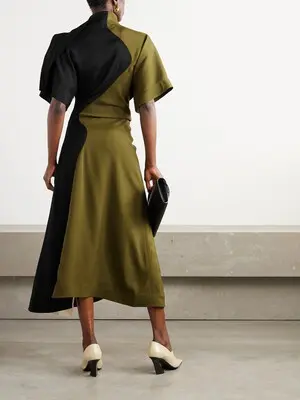 Bottega Veneta Draped Asymmetric Colour-block Satin Midi Dress
