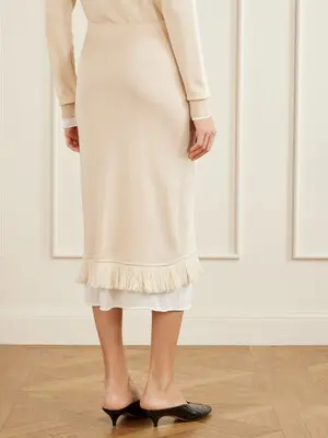 Bottega Veneta Fringed Silk Midi Skirt