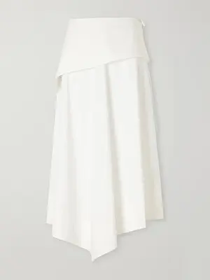 ST. AGNI Belted Asymmetric Cotton-blend Poplin Midi Skirt