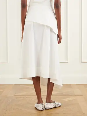 ST. AGNI Belted Asymmetric Cotton-blend Poplin Midi Skirt