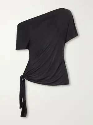 ST. AGNI Off-the-shoulder Asymmetric Tie-detailed Tencel™ Lyocell Blouse - Gray