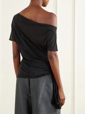 ST. AGNI Asymmetric One-shoulder Tie-detailed Tencel™ Lyocell Blouse