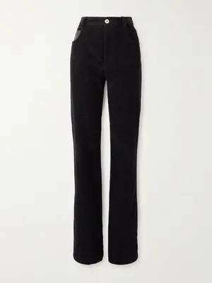 Bottega Veneta Leather-trimmed Cotton-corduroy Straight-leg Pants - Blue