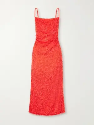 Bottega Veneta Draped Fil Coupé Jacquard Midi Dress - Red