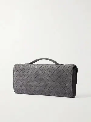 Bottega Veneta Suede Intrecciato Clutch - Gray