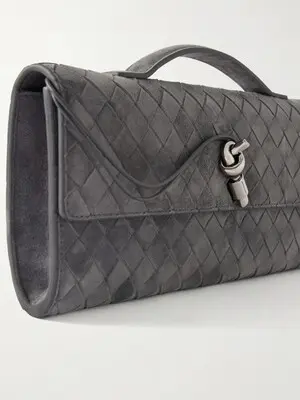 Bottega Veneta Suede Intrecciato Clutch - Gray