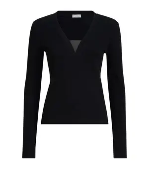 Brunello Cucinelli Monili Long-sleeve V-neck T-shirt - Black