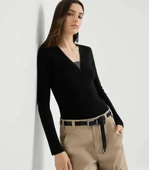 Brunello Cucinelli Monili Embellished V-neck Long-sleeve T-shirt