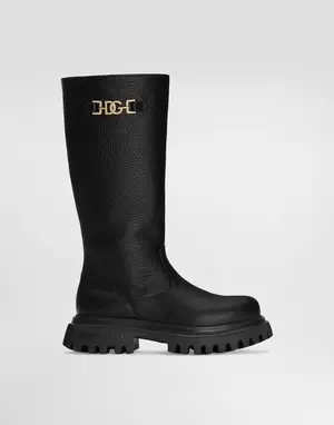 Dolce & Gabbana Calfskin Knee-high Boots With Logo Detail