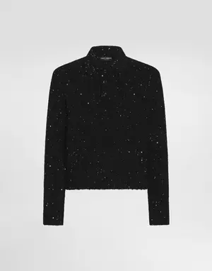Dolce & Gabbana Knit Polo Shirt With Sequins Sweaters And Cardigans - Black