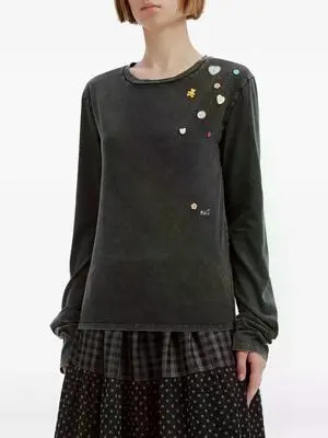 MINI CREAM Button-embellished T-shirt