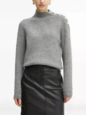 MORGAN Heart-button Roll-neck Sweater - Grey