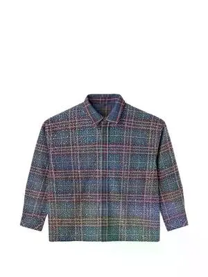 HAPPY MEMORIES DON'T DIE Rhinestone-embellished Checked Shirt - Blue