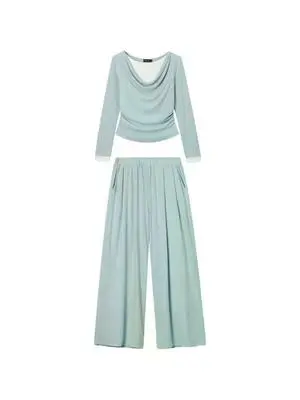 TOUT A COUP Cowl-neck Wide-leg Set - Blue
