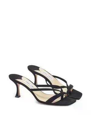 JIMMY CHOO Suede Square Toe Thong Strap Sandals - Black