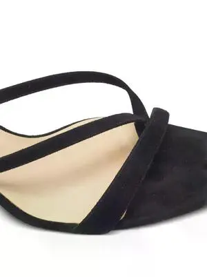 JIMMY CHOO Suede Square Toe Thong Strap Sandals - Black