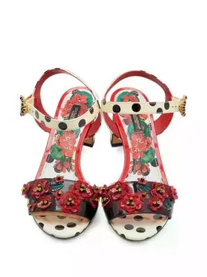 Dolce & Gabbana Polka-dot Floral-appliqué Patent Leather Sandals