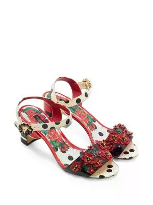 Dolce & Gabbana Polka-dot Floral-appliqué Patent Leather Sandals