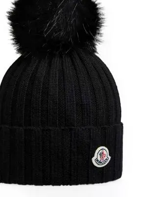 Moncler Pom-pom Rib-knit Beanie Hat