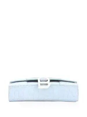 Balenciaga Hourglass Chain Wallet Crocodile Embossed Leather Clutch Bag - Blue