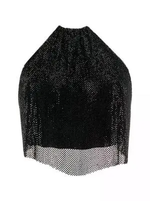 MANURI Draped Chainmail Halterneck Top - Black