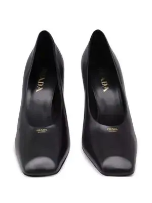 Prada Leather Square-toe High Block Heel Pumps